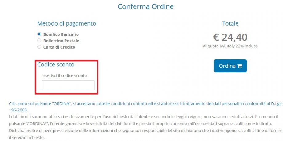 Come si utilizzano i codici sconto?